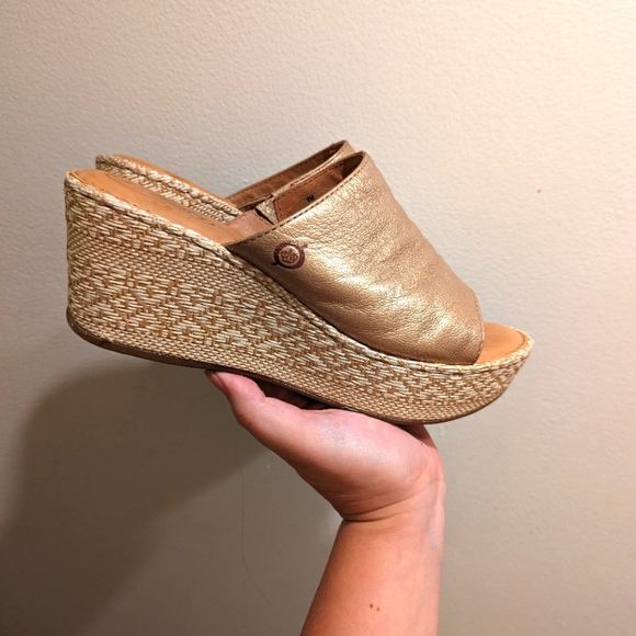 Born | Shoes | Leather Platform Sandals In Gold | Poshmark